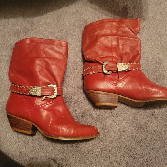 Shoes | 8s Red Leather Slouch Cowboy Boots | Poshmark